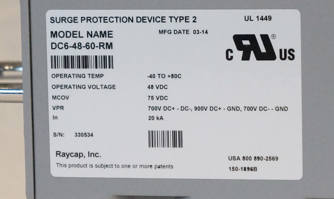 RAYCAP DC6-48-60-RM DC SURGE PROTECTION SYSTEM W/ 3 * DC2-48-60-RMU NEW!