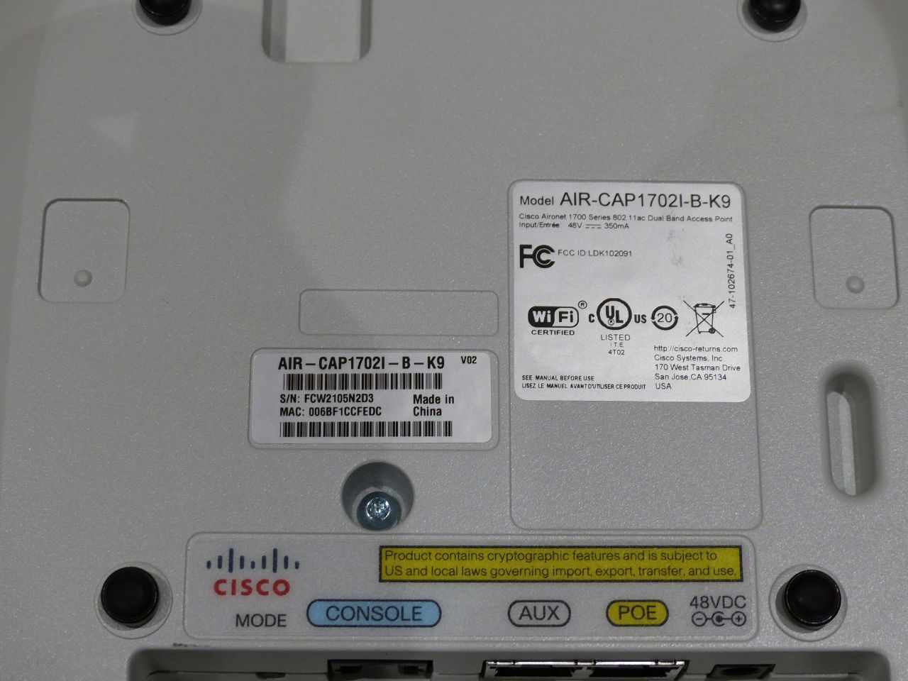CISCO AIR-CAP1702I-B-K9 AIRONET 1700 WIRELESS ACCESS POINT | MDG Sales, LLC