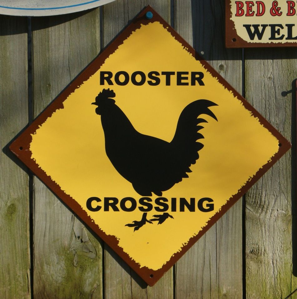Rooster Crossing Tin Metal Sign Chicken Country Kitchen Farm Decor Hen ...