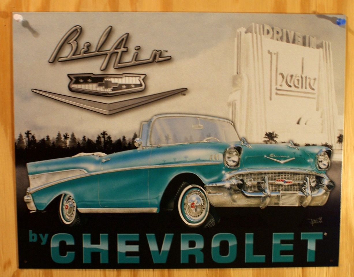 1957 Chevrolet Bel Air Tin Sign 57 Chevy 350 454 V8 Garage Classic Hot ...