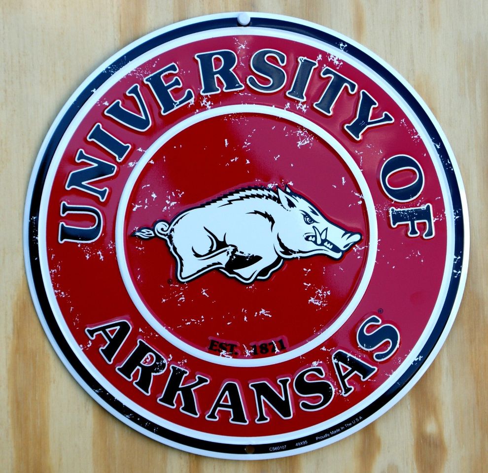 University Arkansas Razorbacks Tin Metal Round Sign NCAA Football ...