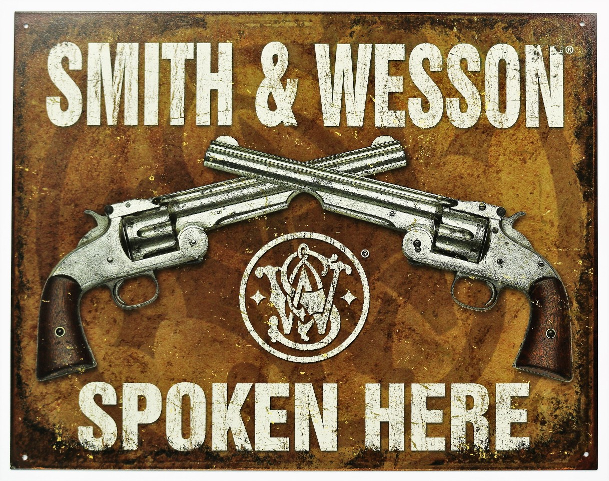SMITH WESSON REVOLVER MANUFACTURER Rifle Gun Tin Metal Sign Wall Garage ...