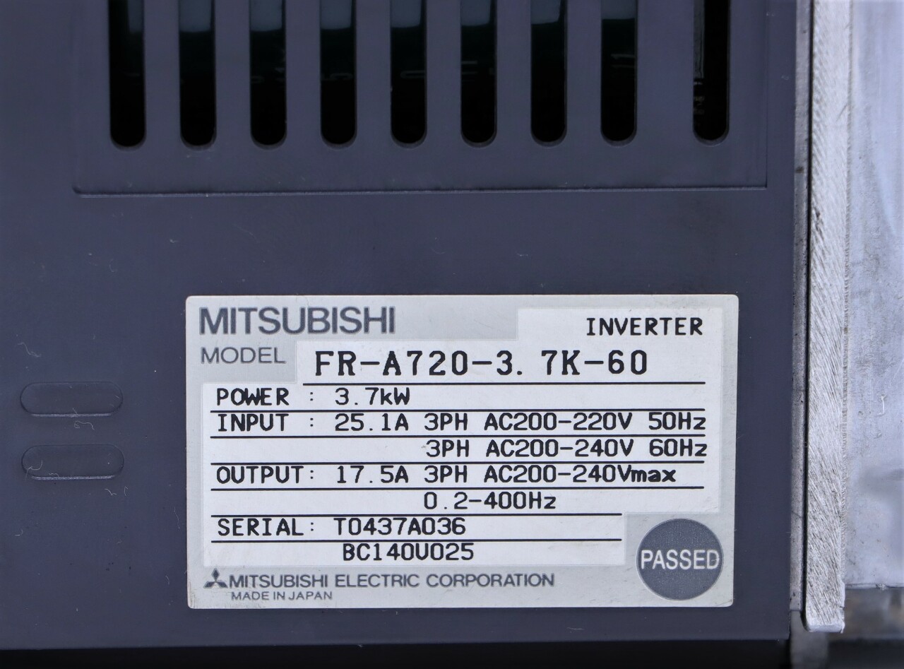 MITSUBISHI A700 FR-A720-3.7K-60 3.7KW INVERTER DRIVE | Premier Equipment Solutions, Inc.