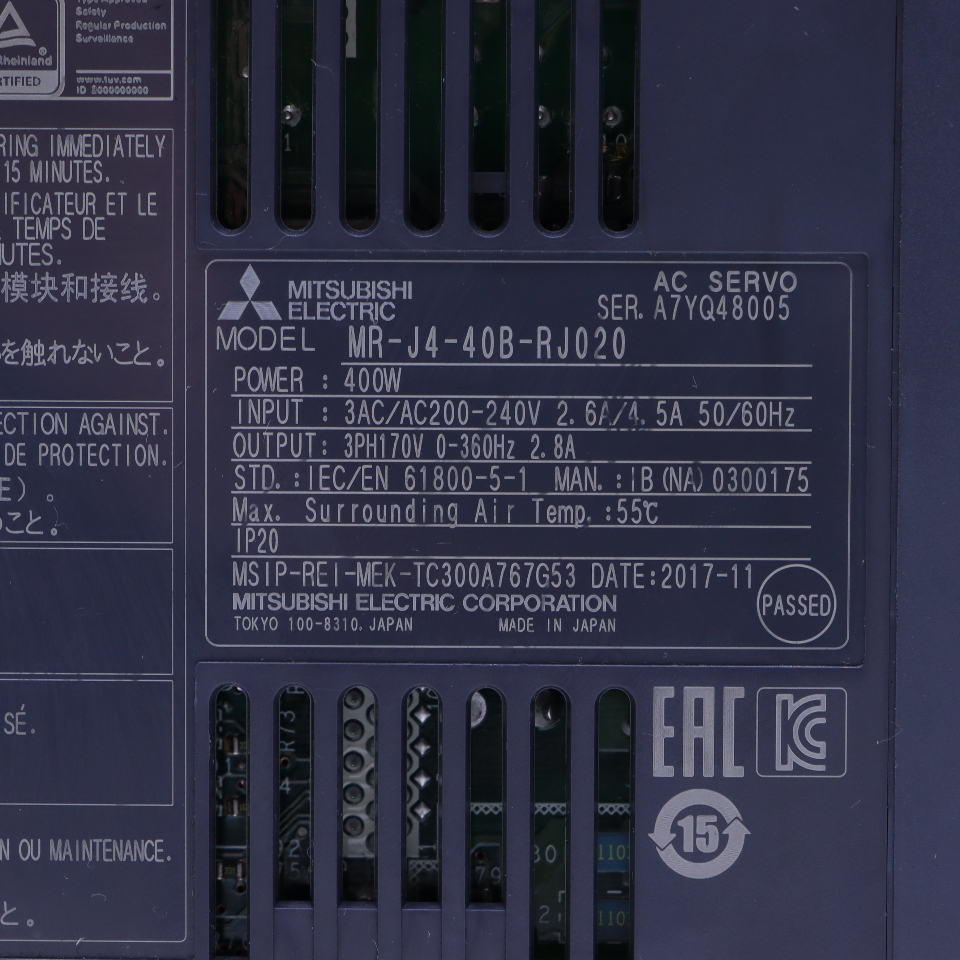 MITSUBISHI MR-J4-40B-RJ020 MELSERVO J4 SERVO DRIVE AMPLIFIER 0.4KW | Premier Equipment Solutions ...