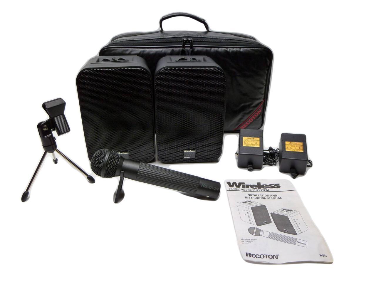 Recoton Public Address Wireless Speakers, Microphone, Stand & Power ...
