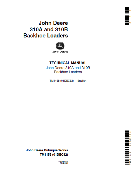 John Deere 310A 310B Backhoe Service Manual JD TM1158 Book | Finney ...