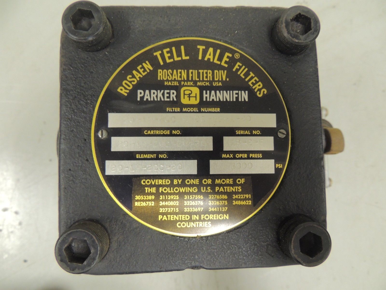 New Parker Hannifin Rosaen Tell Tale Filter 20-1H-20C-E-20-BB-1-20 BAF1-2RN