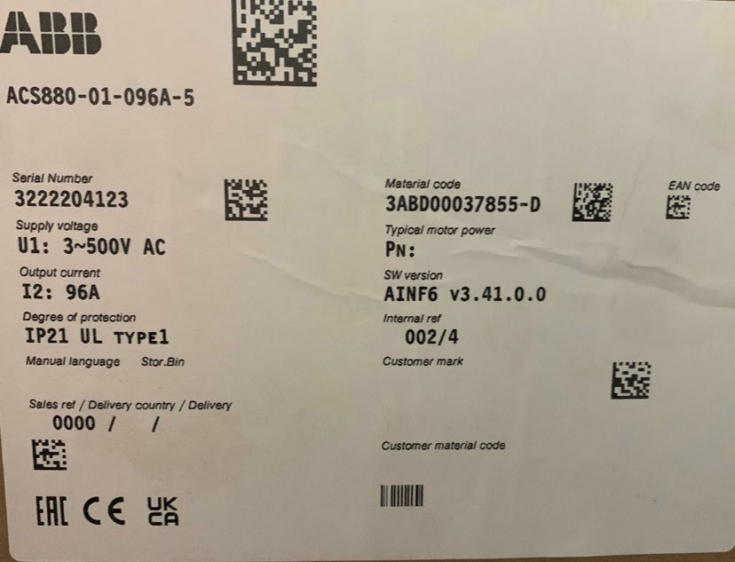 New ABB Variable Frequency Drive ACS880-01-096A-5 | Industrial Solutions Authority