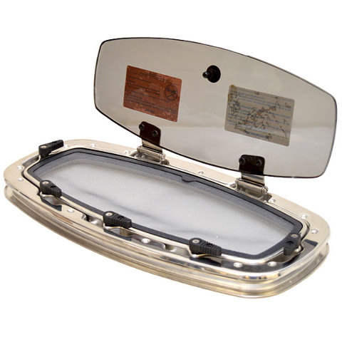 Bomar Boat Portlight Window w/ Screen | 19 x 9 1/2 Inch SS (Single)