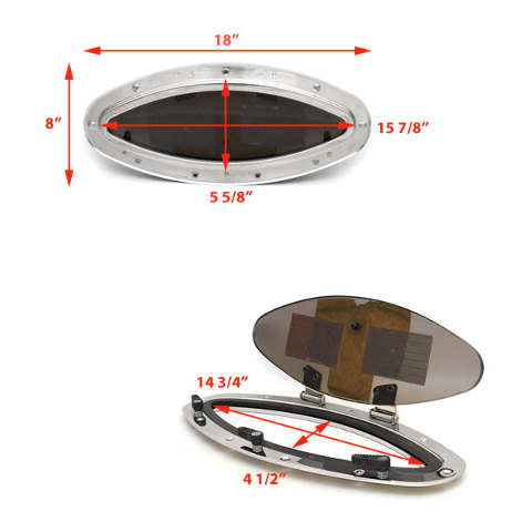 Bomar Boat Portlight Window | Stainless Steel 18 x 8 Inch (Single)