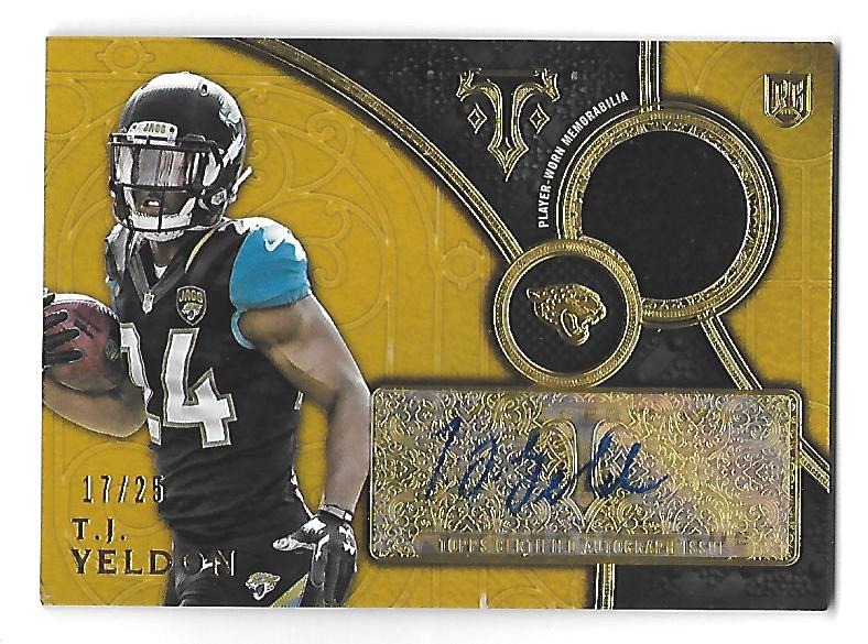 T.J. YELDON 2015 Topps Triple Threads Rookie Autograph Relics Gold auto ...
