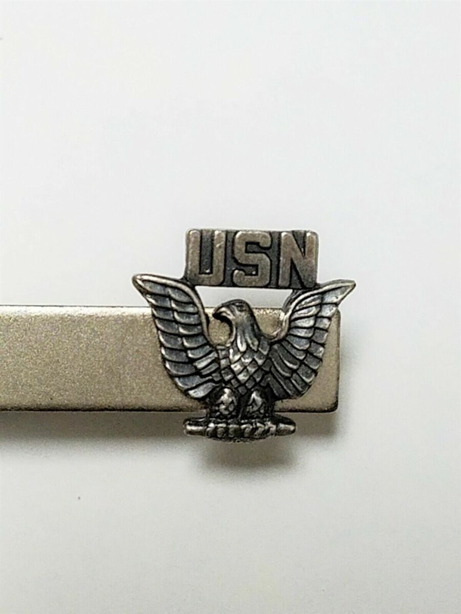 Vintage Silver Tone USN US Navy Metal Tie Bar Clip Clasp Eagle Enlisted ...