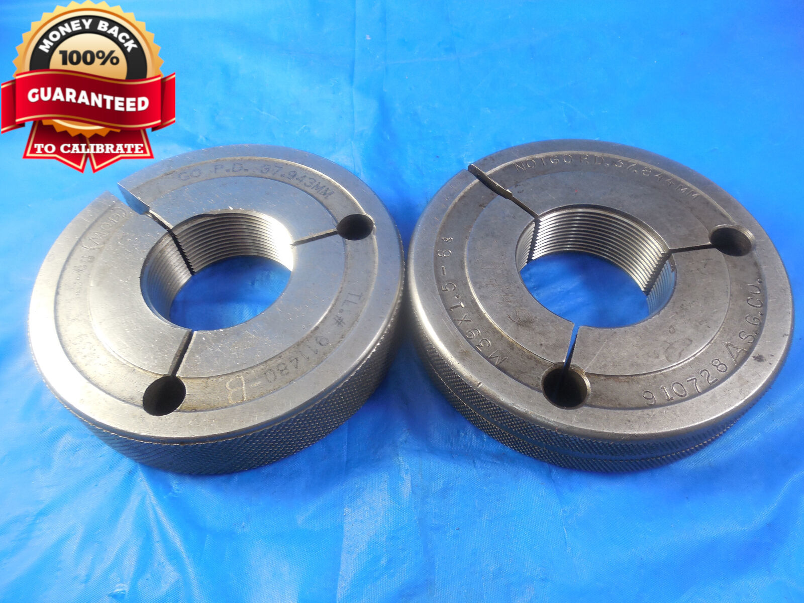 M39 X 1.5 6g METRIC MODIFIED THREAD RING GAGES 39.0 GO NO GO P.D. 37. ...