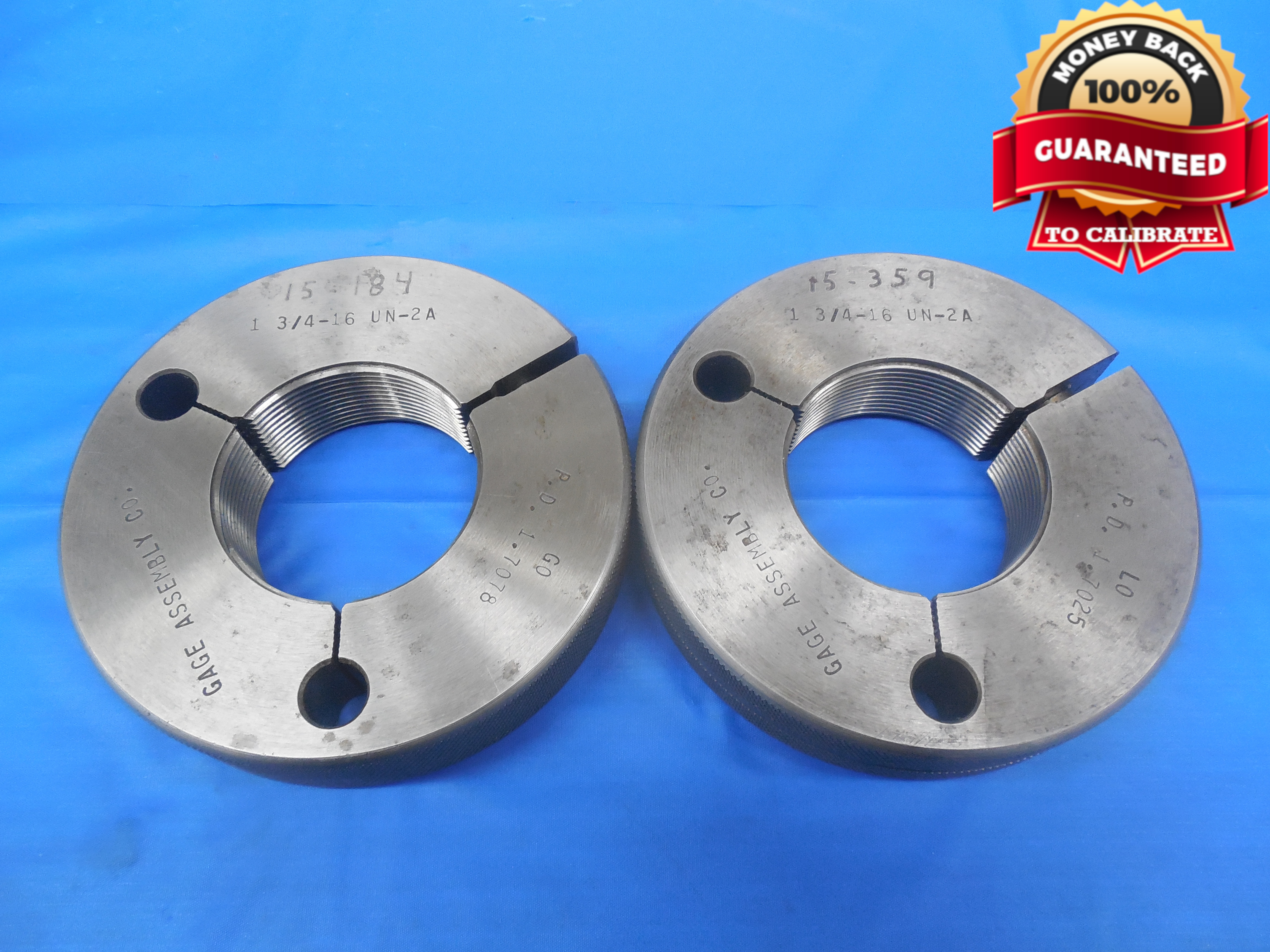 1 3 4 16 UN 2A THREAD RING GAGES 1 75 GO NO GO P D S 1 7078 1 7025