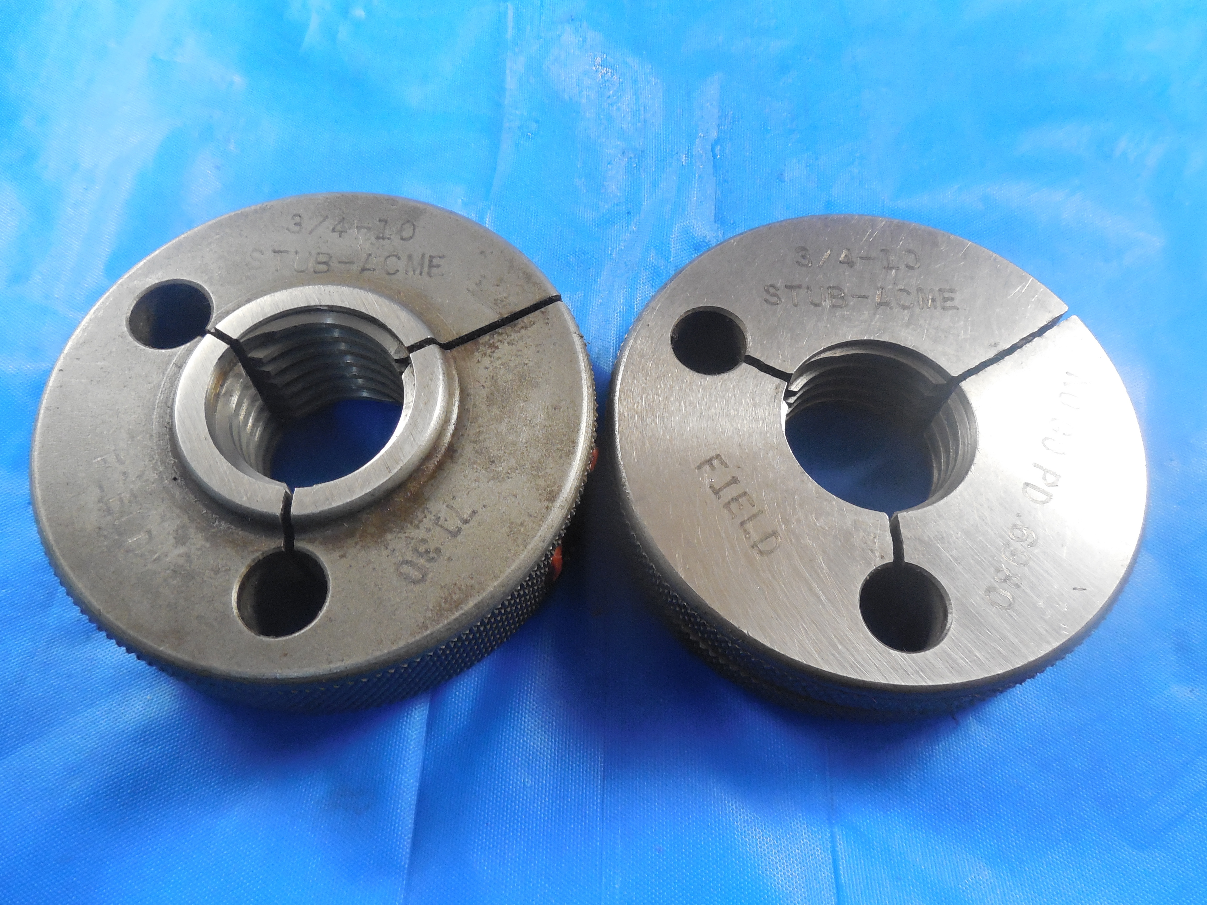 3 4 10 STUB ACME THREAD RING GAGES 75 GO NO GO P D S 7130 6980 3-4-10-stub-acme-thread-ring-gages-75-go-no-go-p-d-s-7130-6980