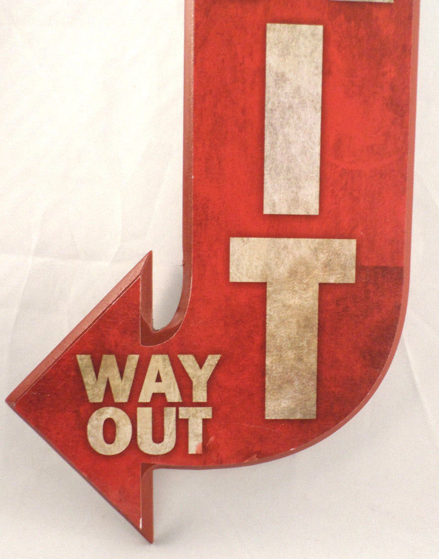 Exit This WAY OUT Directional Curved Arrow Wooden Wall Plaque Sign ...