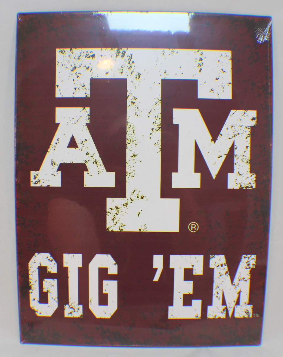 Texas A&M A And M Aggies Gig 'Em Distressed Metal Sign Wall Plaque New ...