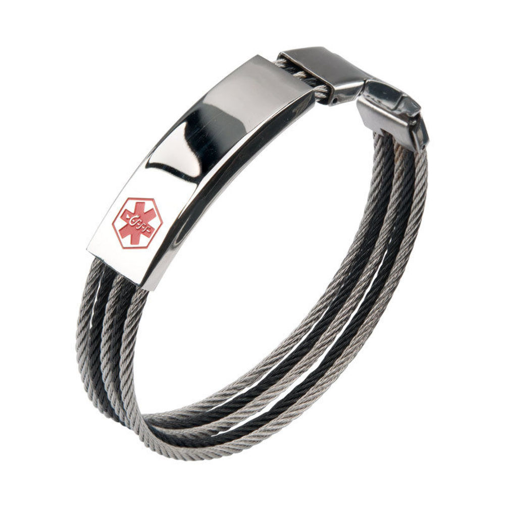 Inox Men'S Stainless Steel Medical Id Bracelet Polished Clasp 5 Cable # ...