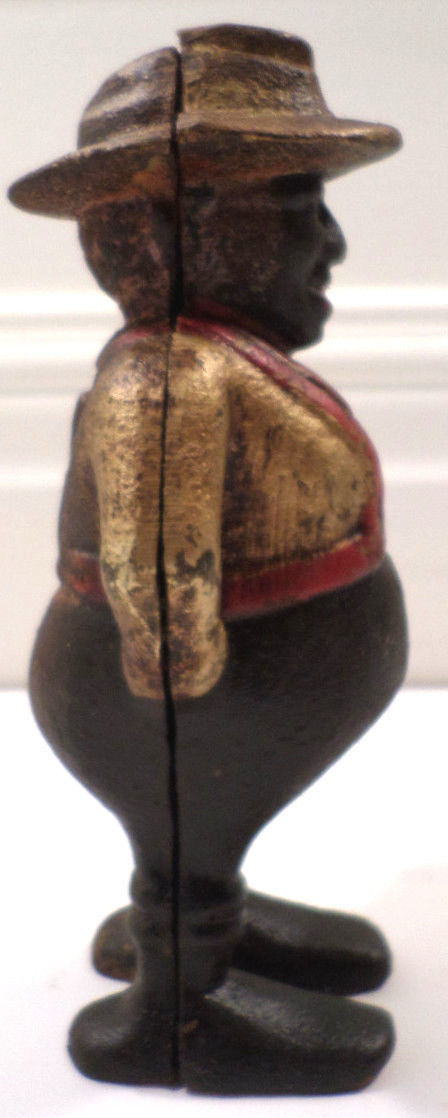 Cast Iron Black Americana Man Coin Piggy Still Bank Farm Boy With ...