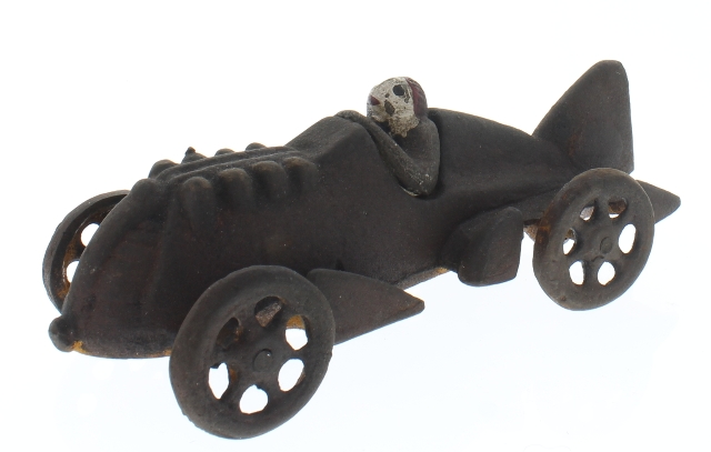 Cast Iron Racer Toy Racing Car & Driver with Moving Wheels Antiqued ...