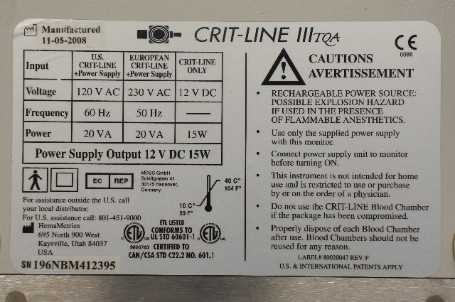 HemaMetrics CRIT-LINE III TQA Monitor Profile Guide | eBay