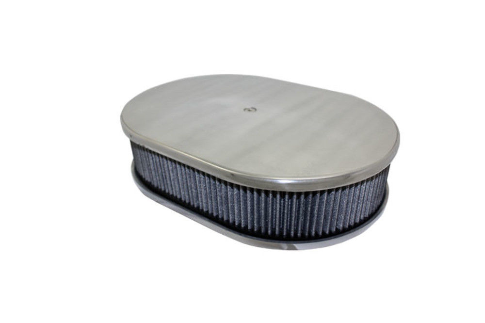 12" Smooth Polished Aluminum Oval Air Cleaner w/ Washable Filter, Fits ...