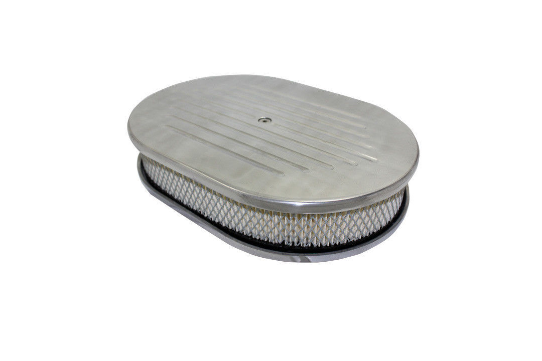 12" Ball Milled Polished Aluminum Oval Air Cleaner w/ Filter Chevy Ford ...