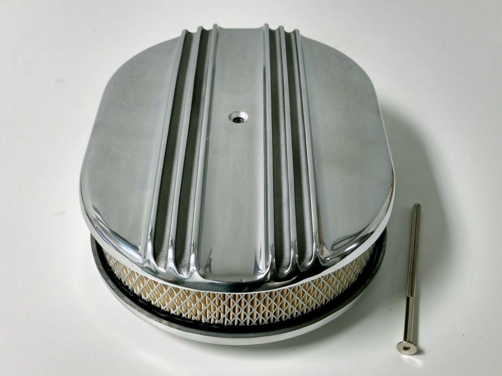 12" Classic Finned Polished Aluminum Oval Air Cleaner w/ Filter Chevy ...