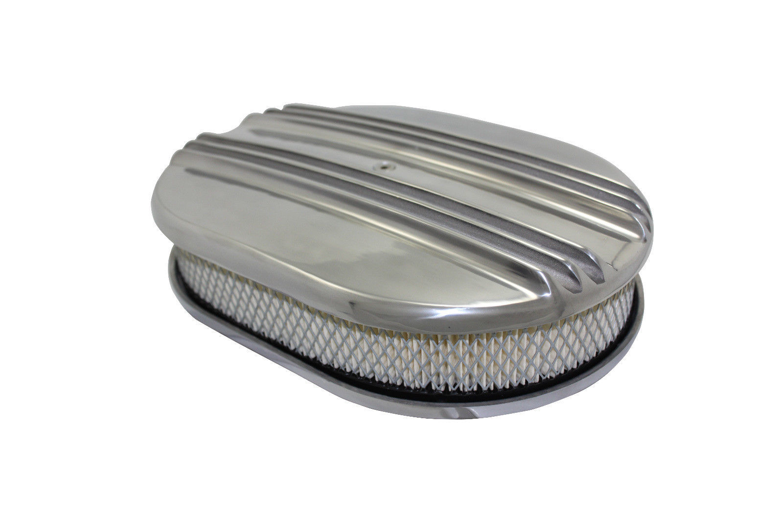 12" Classic Finned Polished Aluminum Oval Air Cleaner w/ Filter Chevy ...