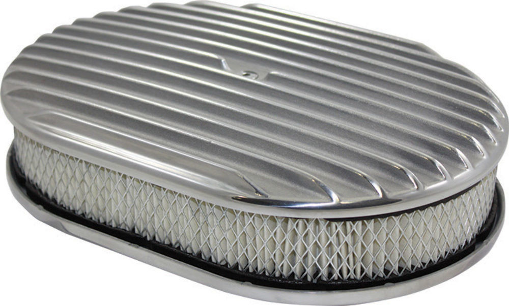 12" Full Finned Polished Aluminum Oval Air Cleaner w/ Filter Chevy Ford ...
