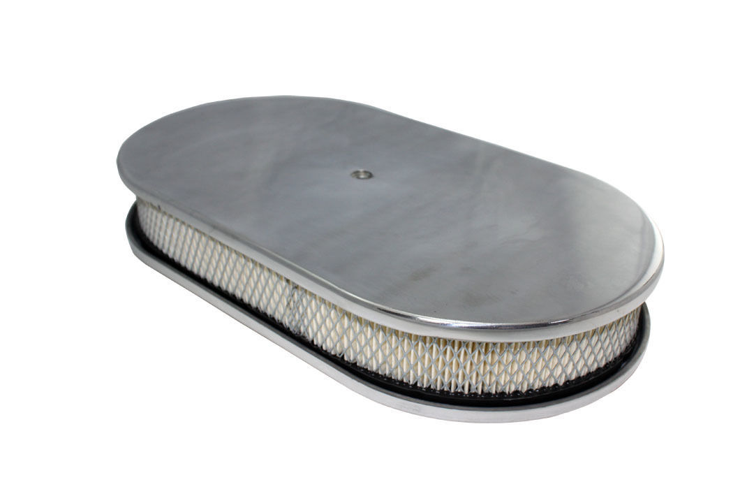 15" Smooth Polished Aluminum Oval Air Cleaner w/ Filter Chevy Ford V8 ...