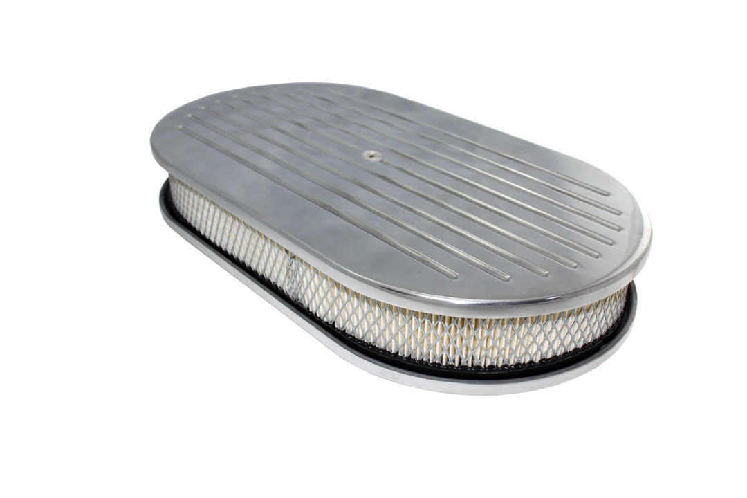15" Ball Milled Polished Aluminum Oval Air Cleaner w/ Filter, Fits ...
