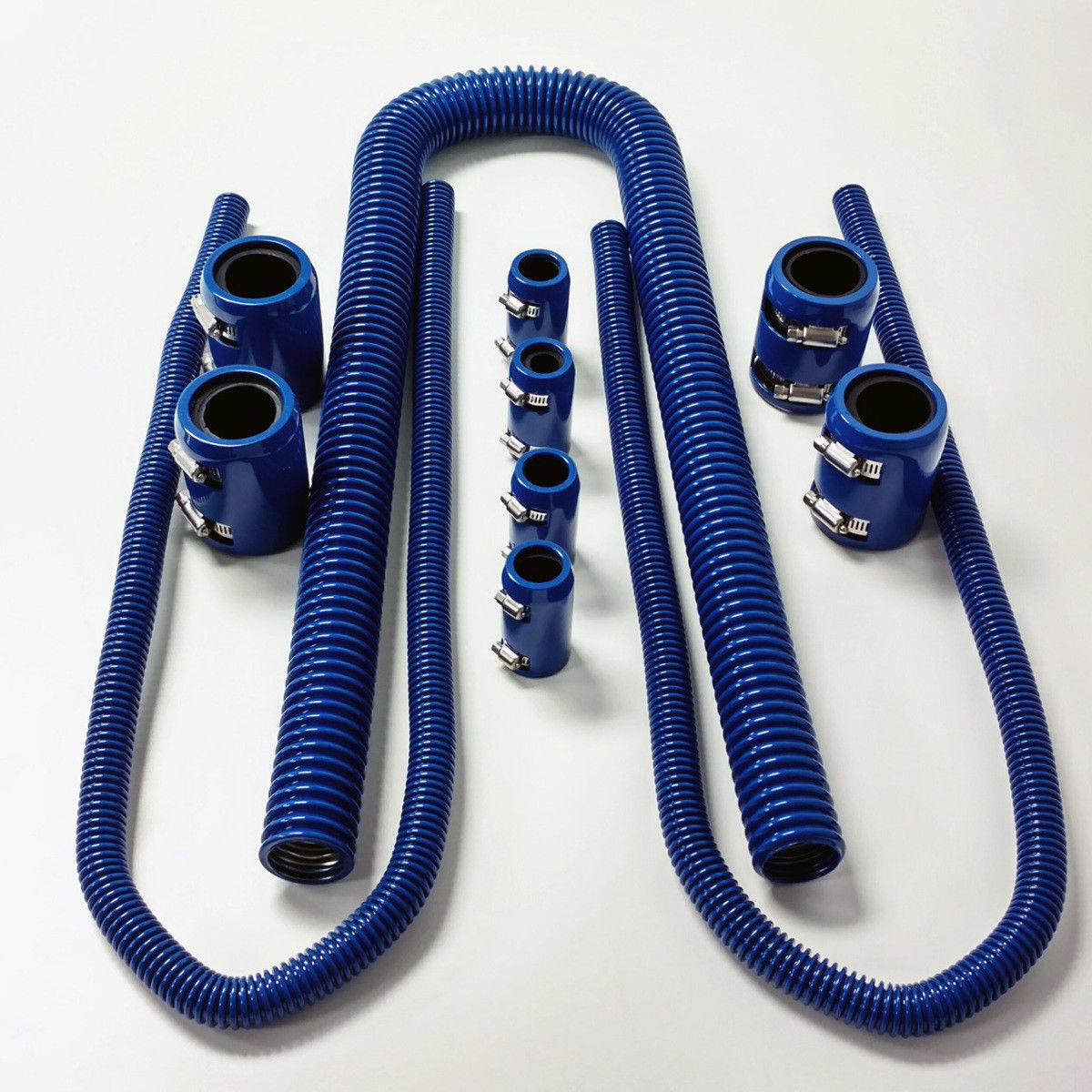 48" Blue Stainless Flexible Radiator & Heater Hose Kit w/ Blue End Caps ...