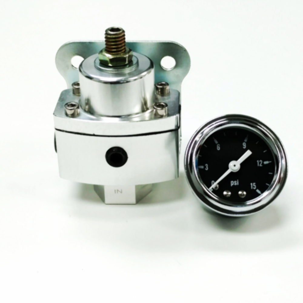 5-12 PSI Aluminum Adjustable Fuel Regulator w/ Black Gauge - 3/8" NPT ...