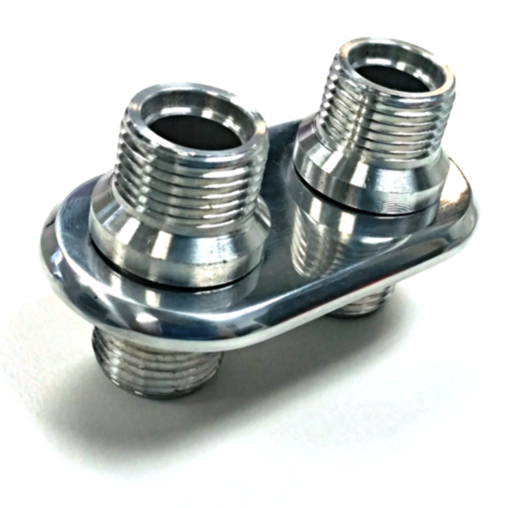 Polished Alum 2 Port (1-L 1-L) AC Air Conditioning Heater Hose Firewall ...