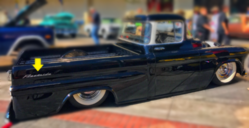 (2) 1958-1959 Chevy Fleetside Rear Bed Script Chrome Emblems | Pirate Mfg