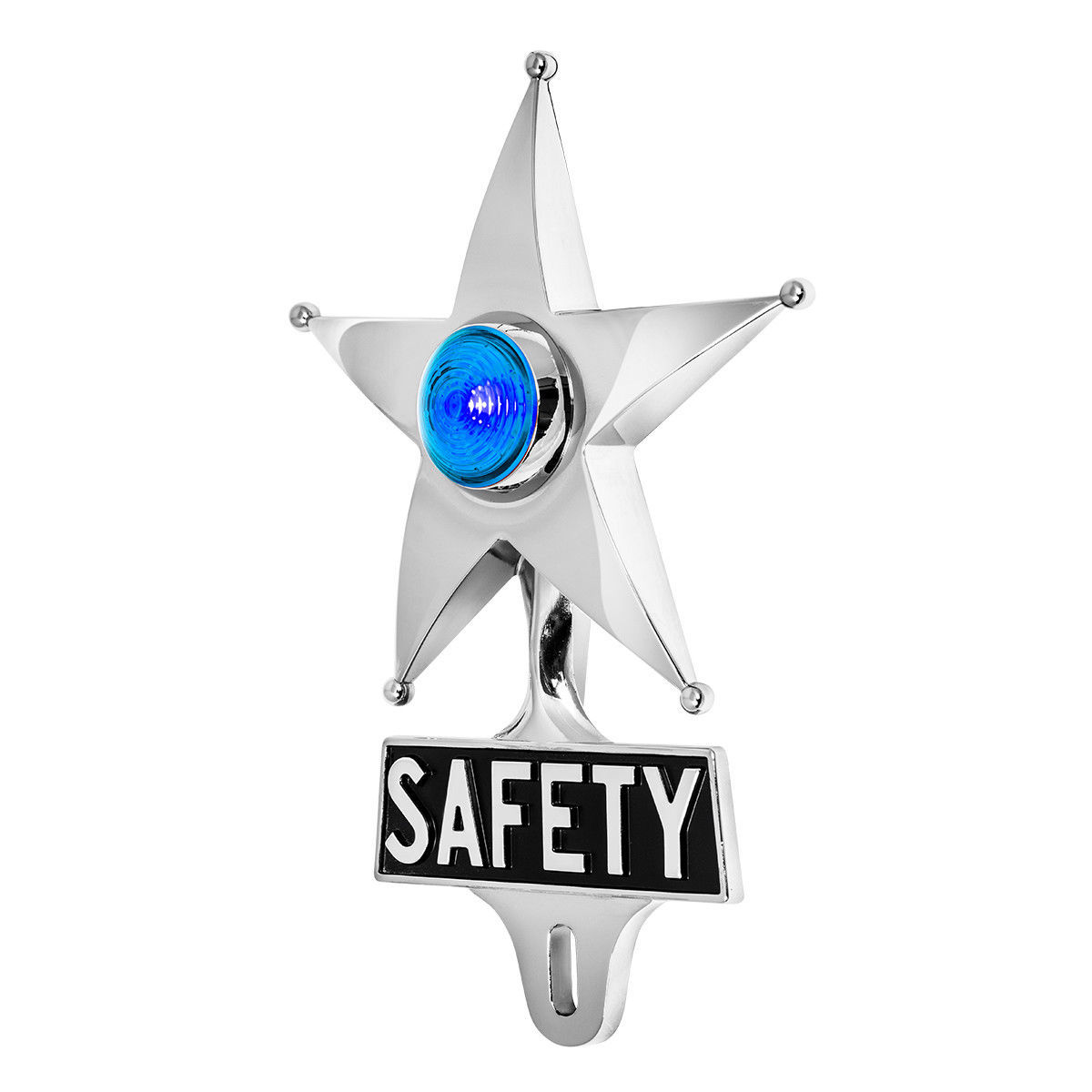 Hot Rod Blue LED Jewel Lighted Chrome Safety Star Vintage Style License ...