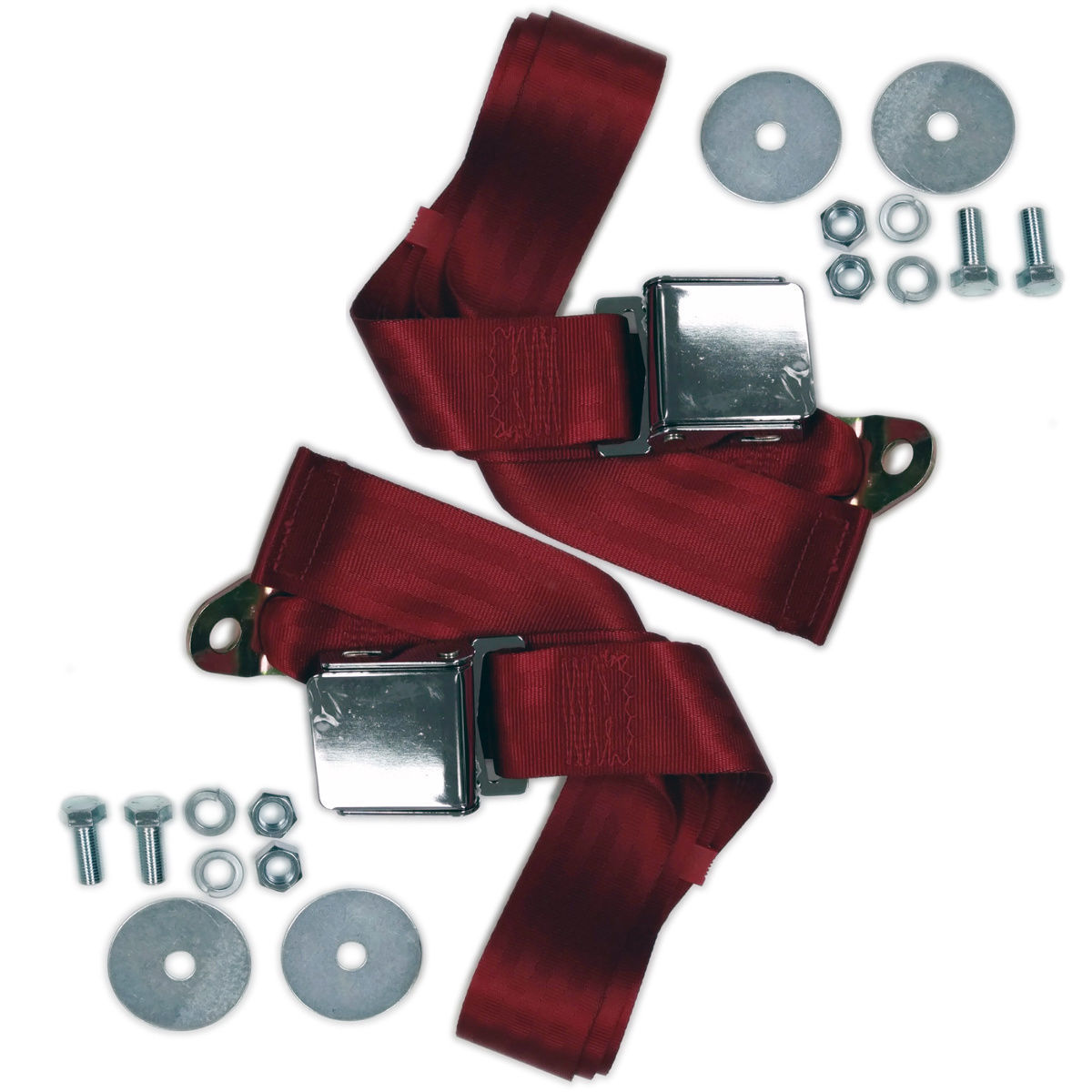 (2) 72" RED Universal Lap Seat Belt w/ Hardware, Pair Chrome Latch Hot ...