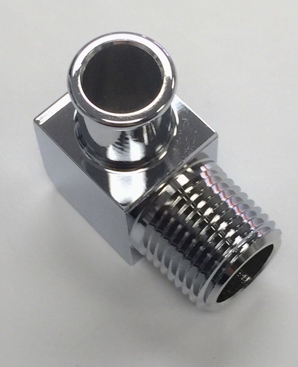 Hot Rod Chrome Aluminum 90 Deg Heater Hose Fitting 5 8 Hose X 1 2 NPT