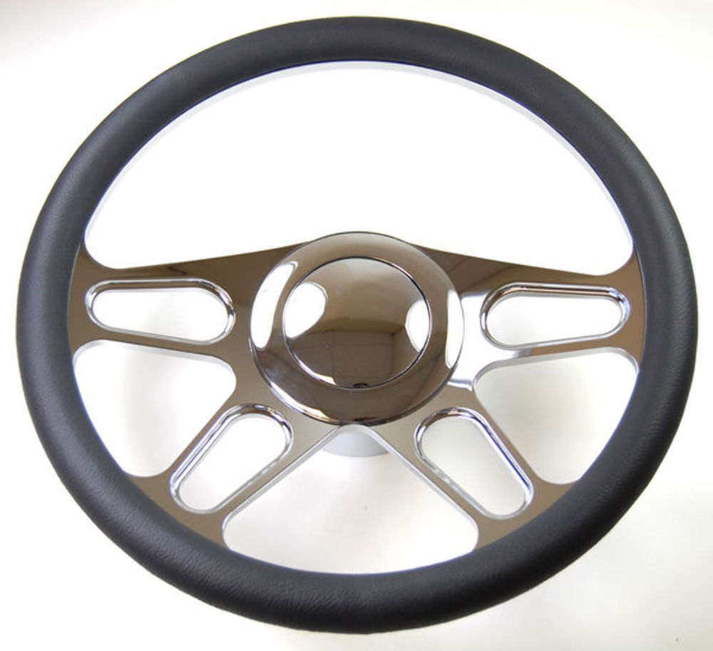 Hot Rod 14" Chrome Billet "4 Slot" Style Steering Wheel Package W ...