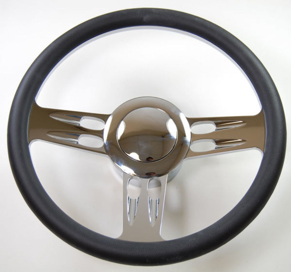 Hot Rod 14" Chrome Billet "3 Slot" Style Steering Wheel Package W ...