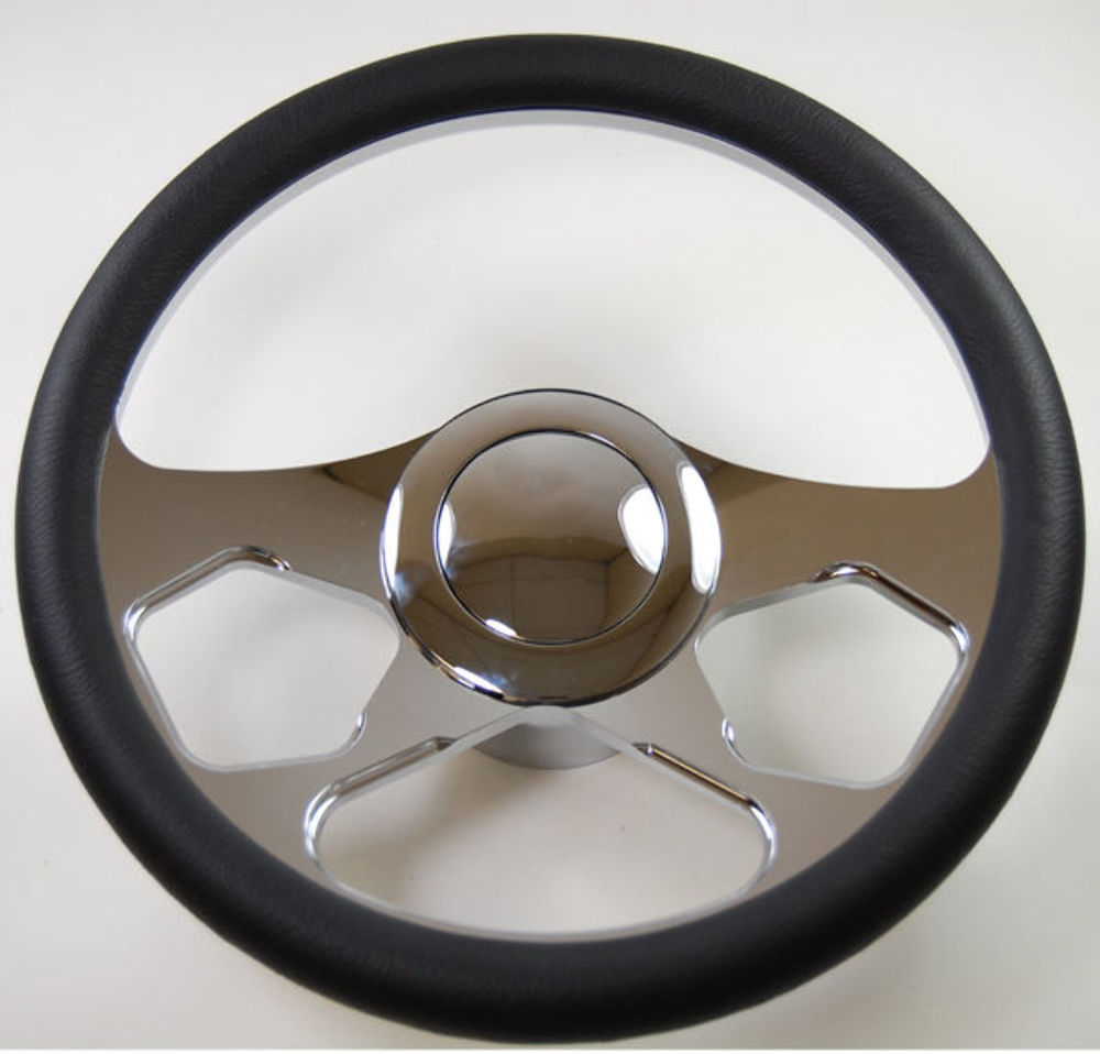 Hot Rod 14" Chrome Billet Revolution Style Steering Wheel Package W ...