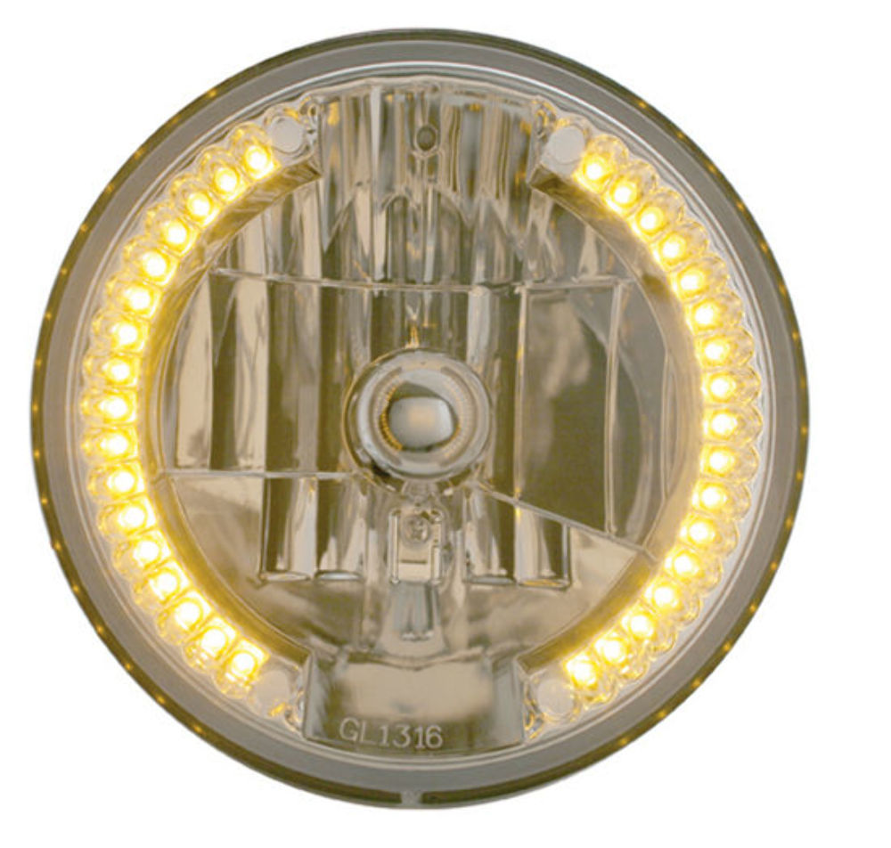 7" DIA. CRYSTAL HEADLIGHT BULB WITH 34 AUXILIARY LED - AMBER, Car ...