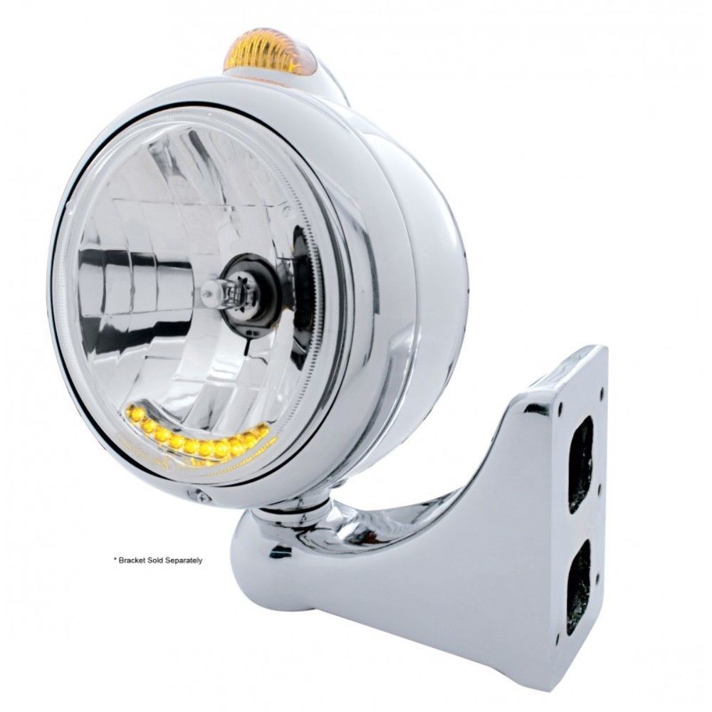 Chrome "GUIDE" Headlight 10 LED Crystal H4 Bulb & Amber LED/Amber Lens ...