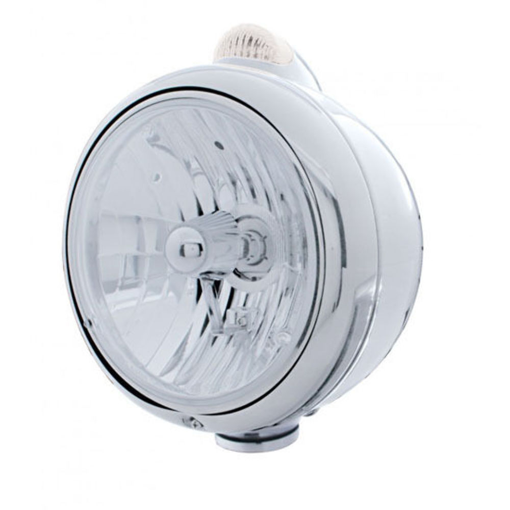 UPI 32407 Chrome "GUIDE" Headlight - Crystal H4 Bulb Amber LED/Clear ...