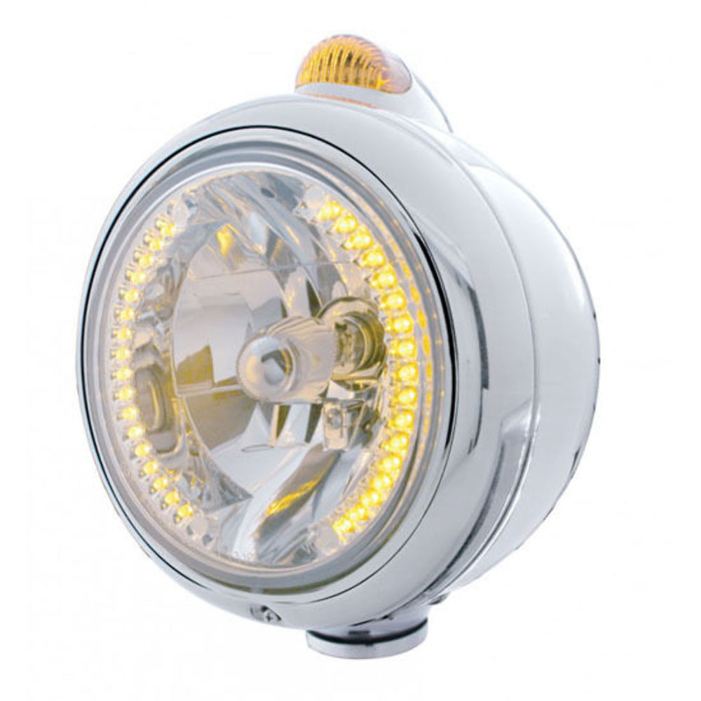 UPI 32426 Chrome "GUIDE" Headlight - 34 Amber LED H4 Bulb w/ Amber LED ...