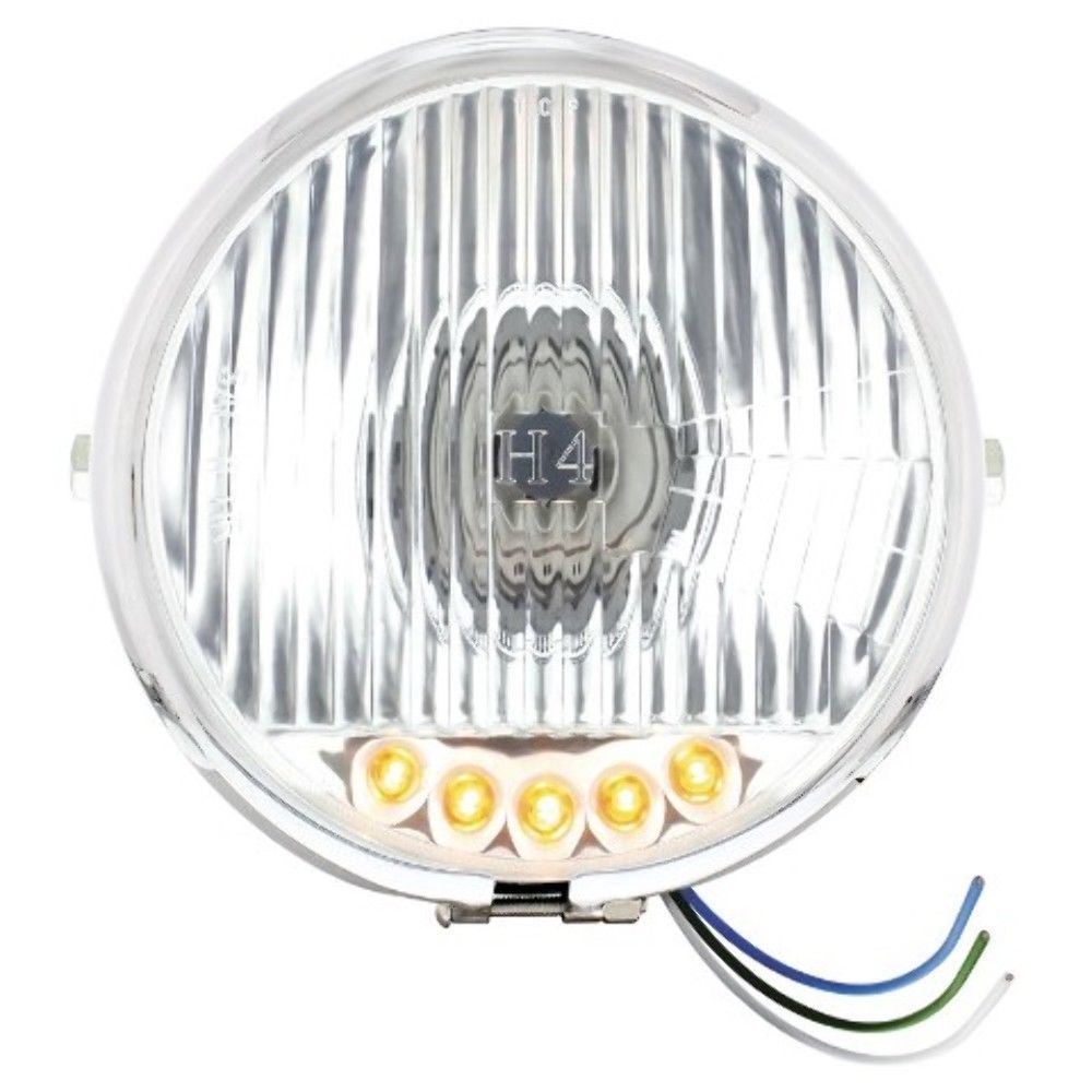 Chrome 5 3/4" Side Mount Crystal Headlight & 5 Amber LED Position Light ...