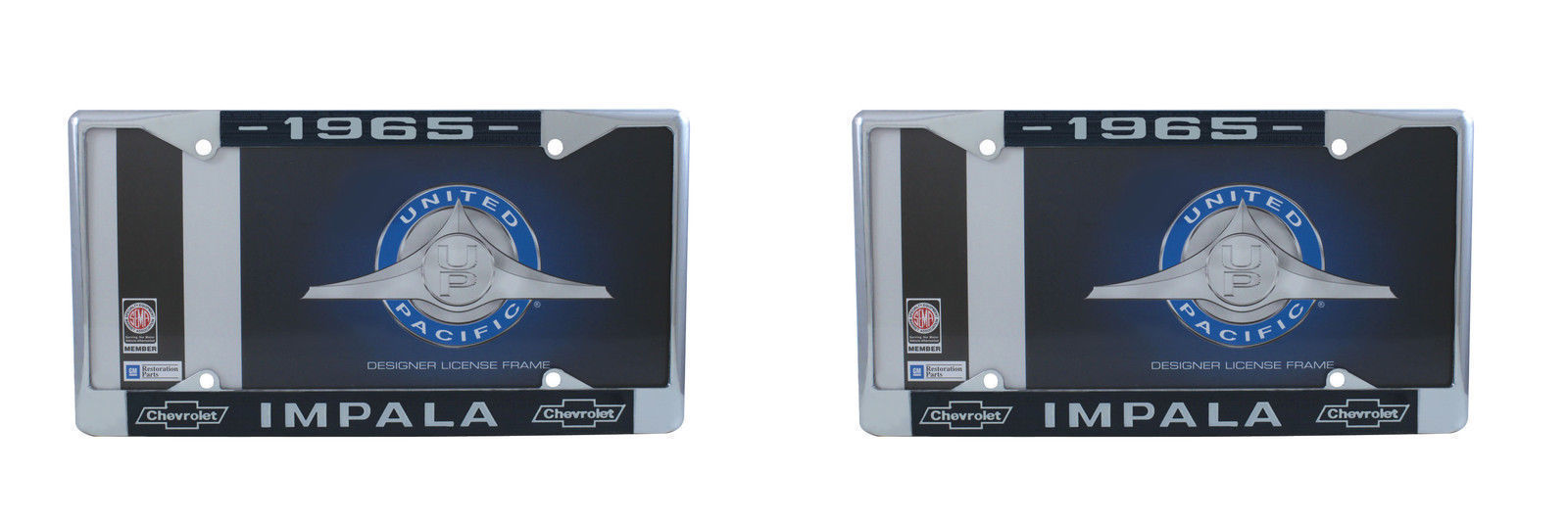 1965 Chevy Impala Chrome License Plate Frame W/ Blue and White Script ...