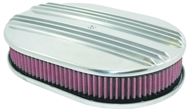 12" Classic Finned Polished Aluminum Oval Air Cleaner w/ Washable ...