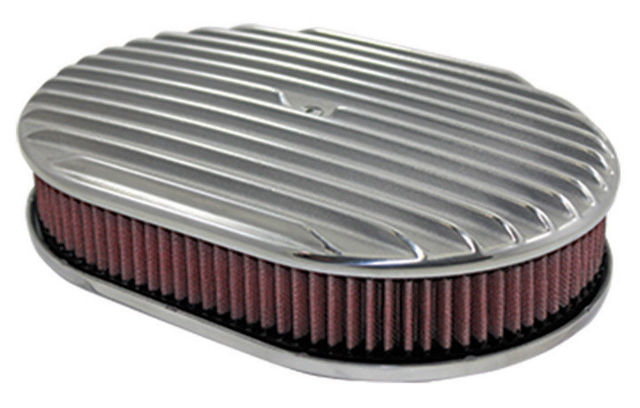12" Full Finned Polished Aluminum Oval Air Cleaner w/ Washable Filter ...